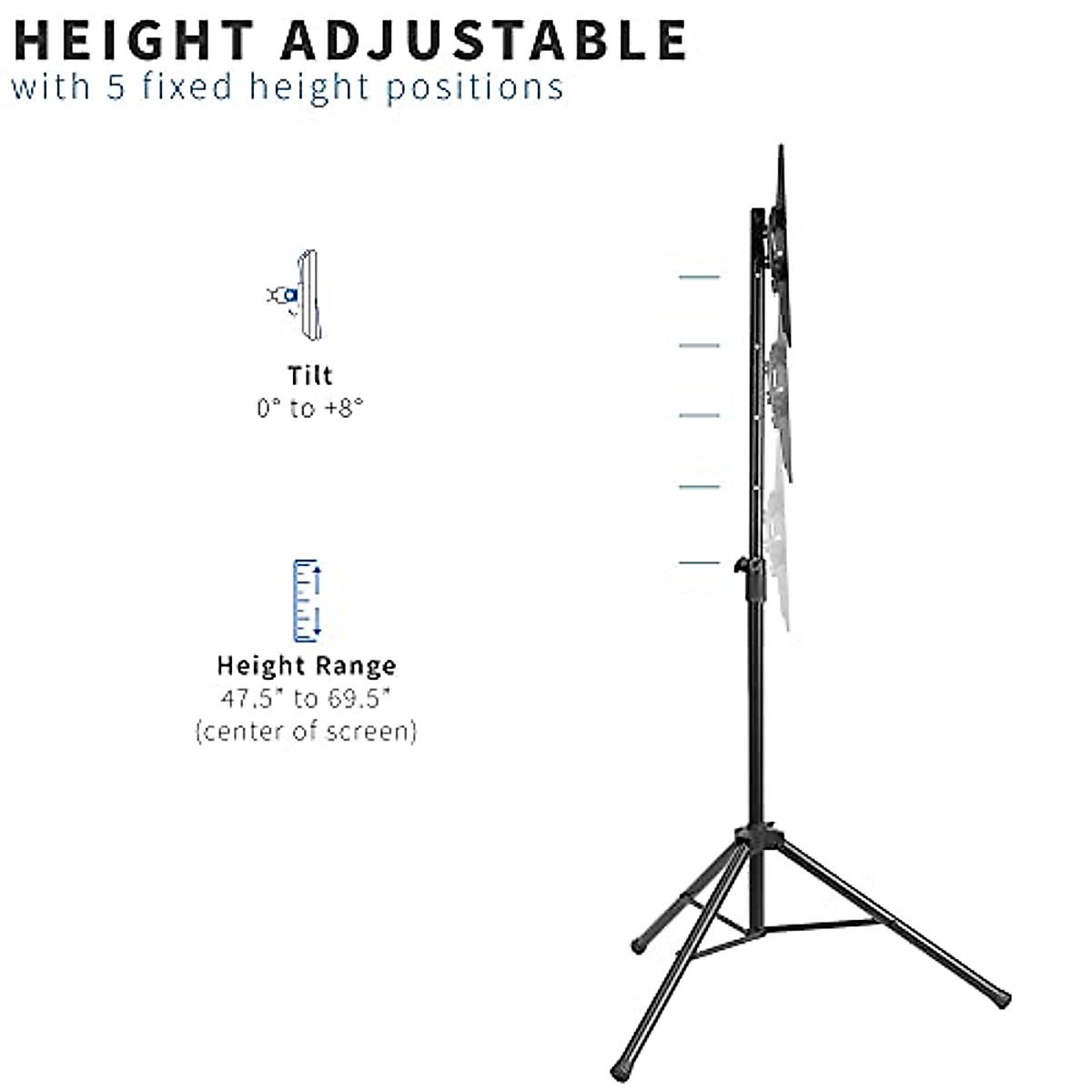 VIVO Tripod 32 to 55 inch LCD LED Flat Screen TV Display Floor Stand, Portable Height Adjustable Mount, Black, STAND-TV55T