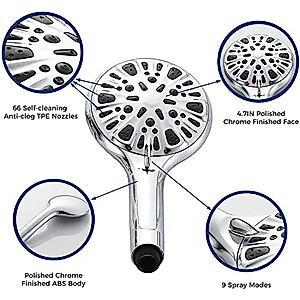 9 Functions Handheld Shower Head Set, High Pressure Shower Head High Flow Handheld Showerhead Set with 59 Inch Hose, Bracket, Tape, Rubber Washers