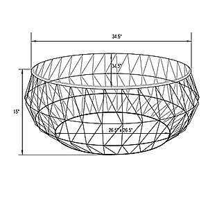 LeisureMod Malibu Modern Geometric Base Round Glass Top Coffee Table, Blue