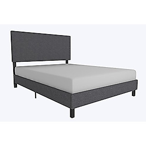 DHP Janford Upholstered Platform Bed with Modern Vertical Stitching on Rectangular Headboard, Queen, Gray Linen