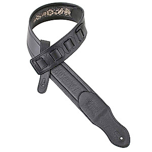 Walker and Williams KB-02-BLK Handmade Distressed Black Carving Leather Padded Guitar Strap With Floral Skull & Christian Cross For Acoustic, Electric And Bass Guitars