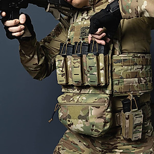 IDOGEAR Triple Mag Pouches Kangaroo Magazine Pouch for 9mm Pistol Magazines and 5.56mm Rifle Magazines Universal MOLLE Tactical Pouches Elastic Adjustable (camo)