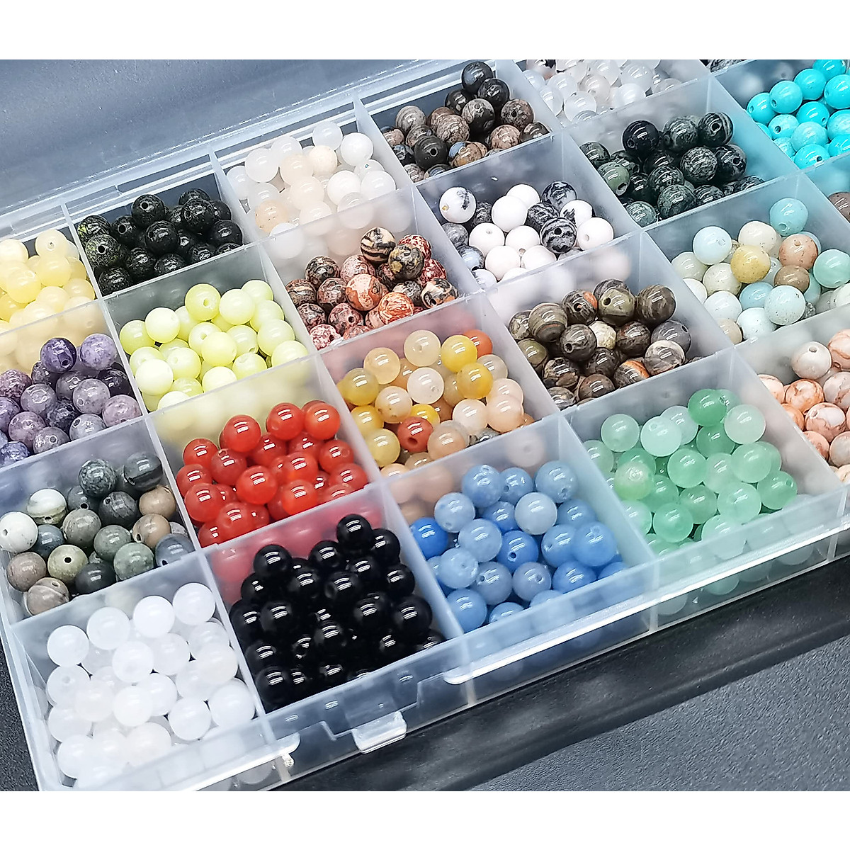 1200pcs 6mm Natural Round Stone Beads Real Gemstone Beading Loose Gemstone Hole Size 1mm DIY Smooth Beads for Bracelet Necklace Earrings Jewelry Making,Box Packed(24 Material -A,6mm)