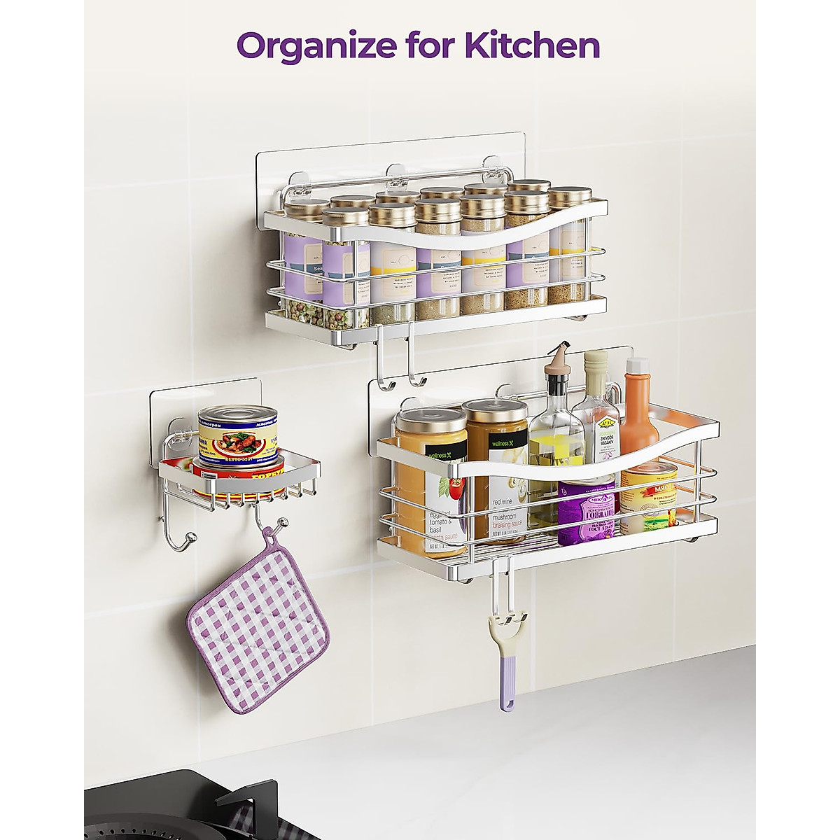 ODesign Adhesive Shower Caddy No Drilling with Soap Dish 3 Tiers Stainless Steel Shower Organizer for Shampoo Conditioner Bathroom Organizer Accessories with Removable Hooks Wall Mounted - RUSTPROOF