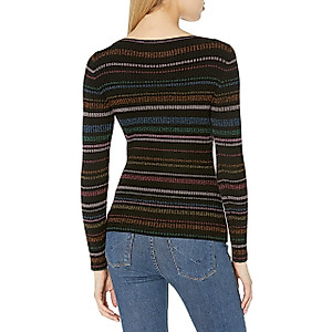 MILLY Women's Metallic Stripe Pullover, Black Multi, M