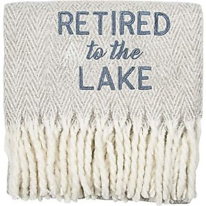 Pavilion Gift Company Lake-Blue 50x60 Inch Embroidered Text Throw Blanket Retirement Gift, Grey