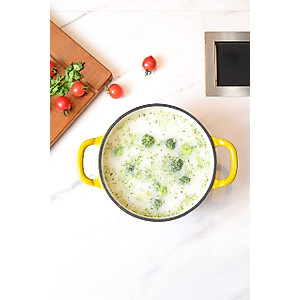 RJ Legend Cast Iron Pot, Enameled Dutch Oven with Lid, Easy to Clean, Heat Retention, 1.9 Quart, with Loop Handles, Mustard Yellow