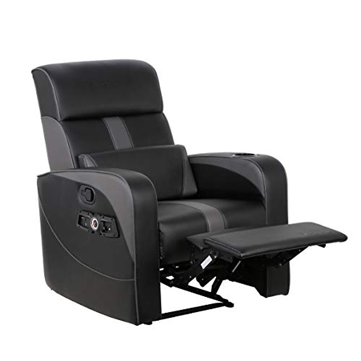 X Rocker Gamma Recliner Gaming Chair, 2.1 Bluetooth Audio System, Headrest Mounted Speakers, Built-in Footrest and Cupholder, 718001, 34.84" x 39.37" x 30.31", Black