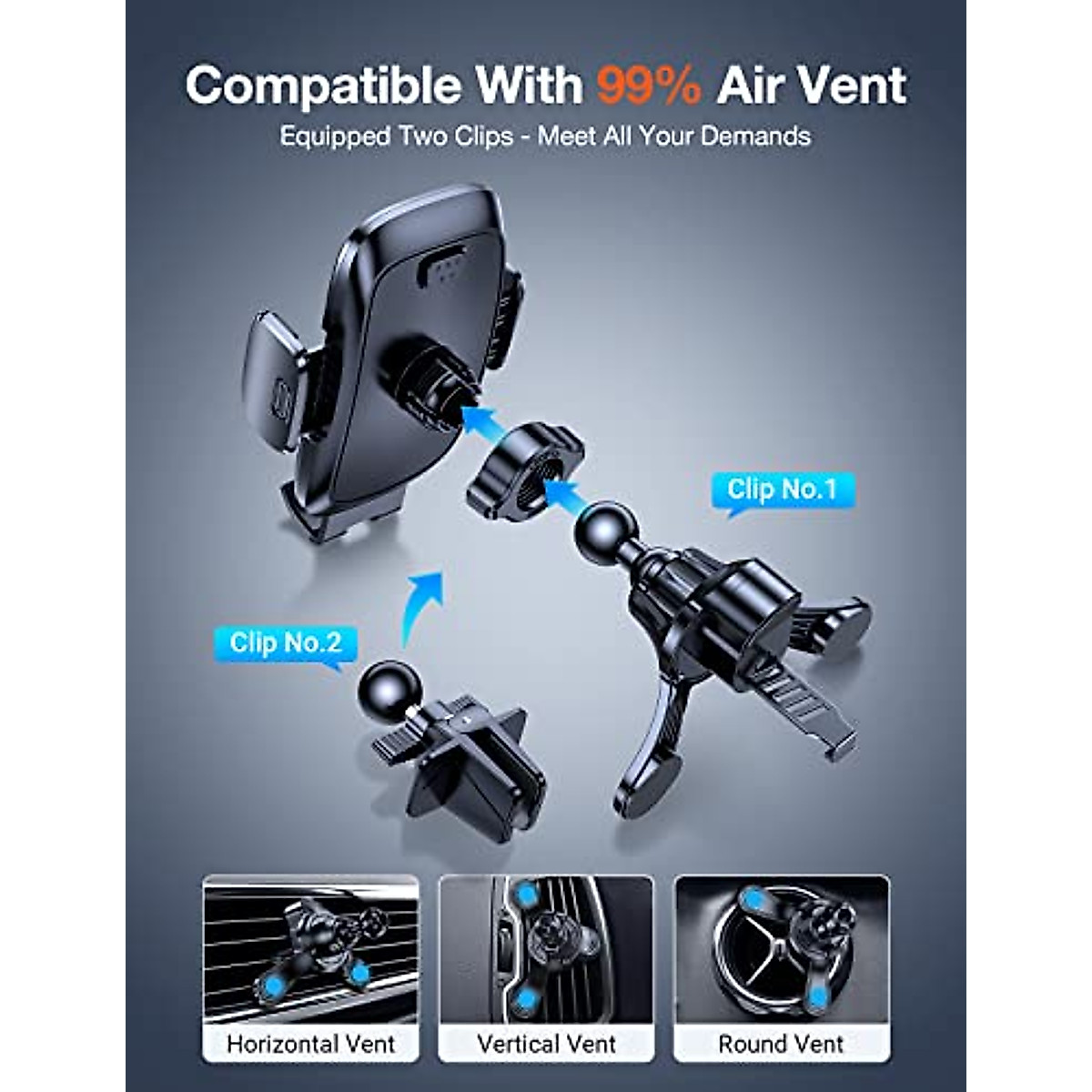 TORRAS [Full Protection Vent Phone Holder for Car [Vertical & Circle Vent Friendly] Stable Phone Mount Holder 2 in 1 Strong Clamp Air Vent Holder fits for iPhone 14 13 12 PM &Samsung 22 21 Ultra