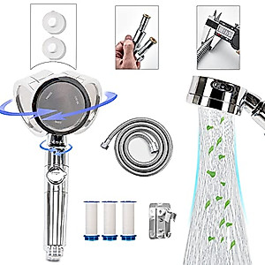 High Pressure Shower Head,360° Rotating Shower Head Holder 3 Settings with ON/OFF Switch,Drill-Free base,3 shower filters with 78" Stainless Hose shower head with handheld