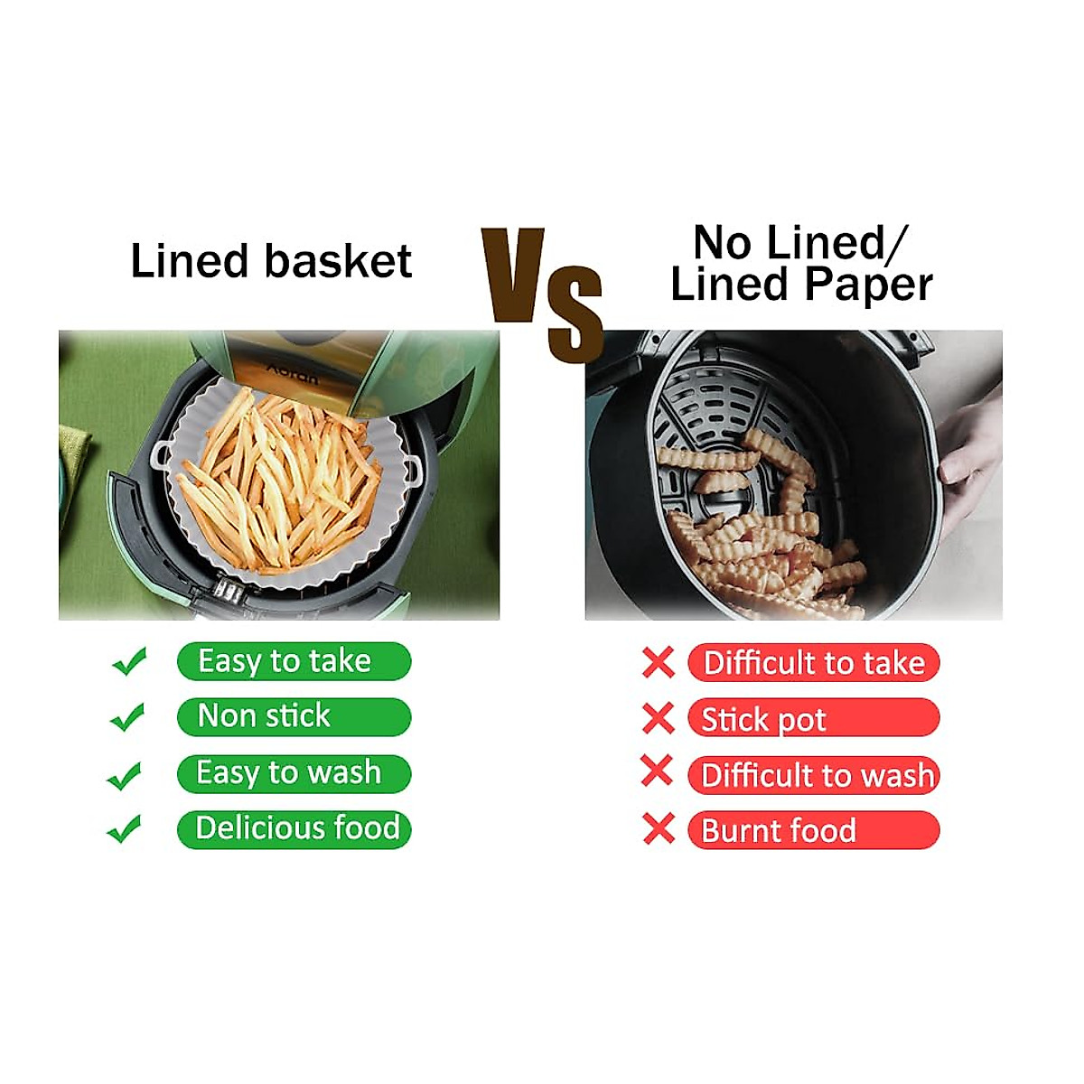 Large 8 Inch 2 Pack Air Fryer Silicone Liners Pot, Round Silicone Air Fryer Basket Baking Tray, Apply to 3.2-6.5 QT Airfryer, Reusable Cooking Oven Insert Accessories(Orange and Gray)