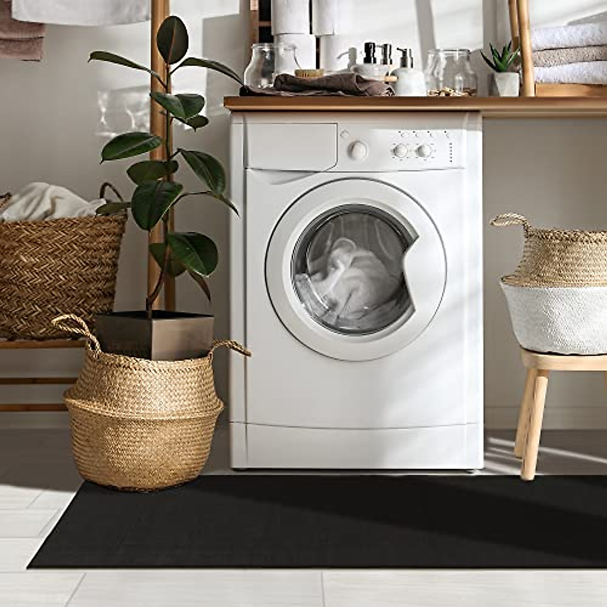 Machine Washable Solid Non-Slip Rubberback 2x5 Modern Runner Rug for Hallway, Kitchen, Living Room, Bedroom, Entryway, 20" x 59", Black