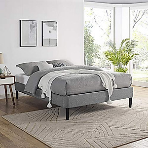 Classic Brands Palmetto Upholstered Platform Bed Frame/Mattress Foundation/Wood Slat Support/No Box Spring Needed, Light Grey, Full