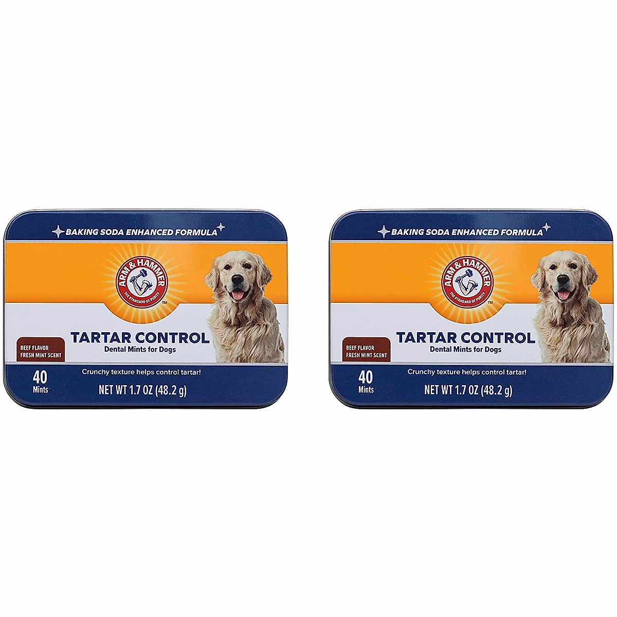 Arm & Hammer for Pets Tartar Control Dental Mints for Dogs Dog Dental Mints Reduce Plaque & Tartar Buildup for All Dogs Beef Flavor (Pack of 2)