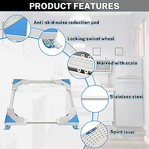 NATGAI Mini Fridge Stand, Adjustable Furniture Dolly Roller Base with 4 Locking Swivel Wheels, Universal Mobile Base Moving Cart for Washing Machine Refrigerator and Dryer (4 Wheels)