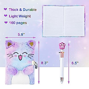 PJDRLLC Cat Diary with Lock, Gift for 6 7 8 Year Old Girl, Secret Diary Journal Notebook with Coin Purse, Bracelet, Multicolored Pen, Post-it Note, Stickers, Practical Gift for Birthday (A Happy Cat)