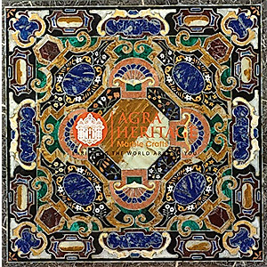 Hard Stone Pietra Dura Marble 44" Dining Table Top Lapis Lazuli Inlay Living Room Center Decor