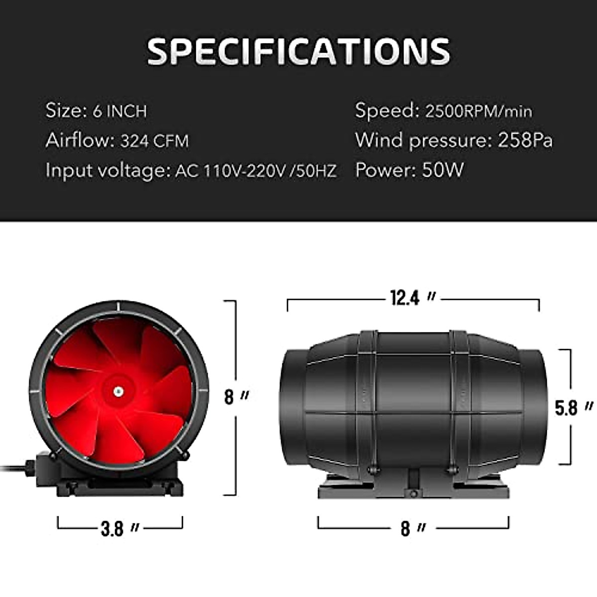 iPower 6 Inch 324 CFM Inline Duct Fan with Speed Humidity Temperature Controller for Grow Tent Ventilation