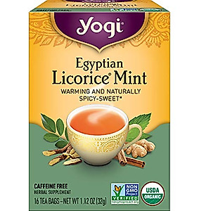 Yogi Tea Egyptian Licorice Mint Tea - 16 Tea Bags per Pack (4 Packs) - Caffeine-Free Organic Tea - Includes Peppermint Leaf, Licorice Root, Cinnamon Bark, Cardamom Pod, Ginger Root & More
