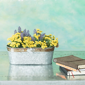 Stonebriar Small Aged Galvanized Metal Oval Bucket with Rust Trim and Wooden Handle, Country Rustic Home Decor, for Centerpiece, Office Organization, Bathroom Storage, or Party Decorations