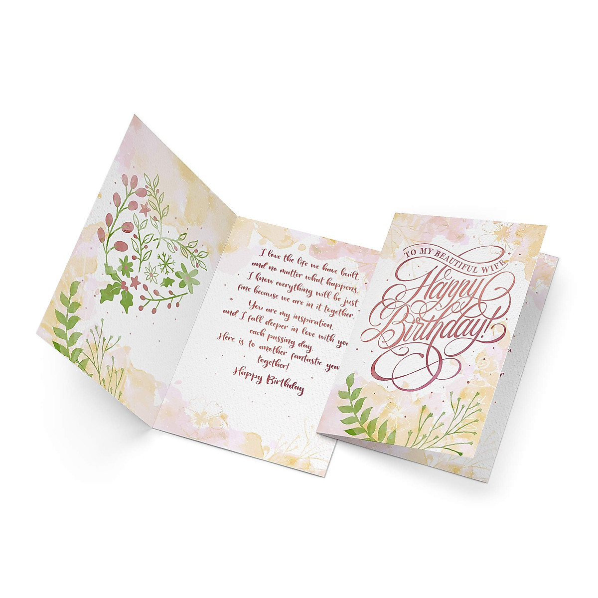 Prime Greetings Romantic Wife Birthday Card, Made in America, Eco-Friendly, Thick Card Stock with Premium Envelope 5in x 7.75in, Packaged in Protective Mailer