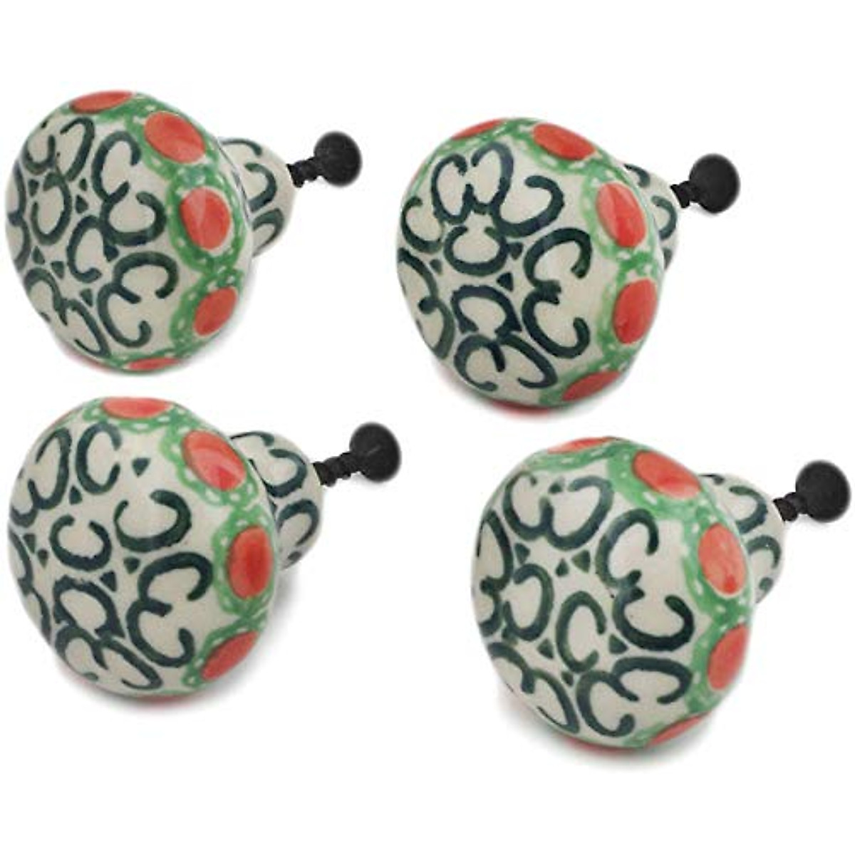 Polish Pottery Set of 4 Drawer Pull Knobs 1-1/2 inch Made by Ceramika Artystyczna (Indian Trail Theme) + Certificate of Authenticity