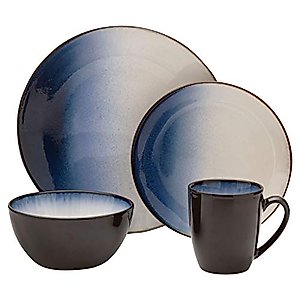 Gourmet Basics by Mikasa Asher Blue 16-Piece Dinnerware Set,5244110