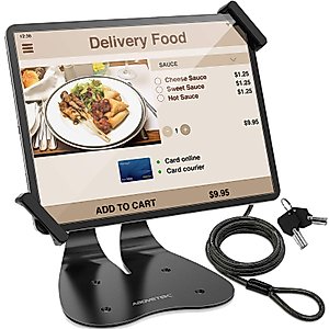AboveTEK Anti-Theft iPad Stand, Universal Security POS Tablet Stand, Diagonally-Oriented iPad Locking Mount for 7-13 inch iPad, Galaxy with Security Cord and Key, 360° Swivel for Business and Retail