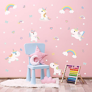 White Unicorns and Rainbows Wall Decals 47 pcs - Rooms and Stickers