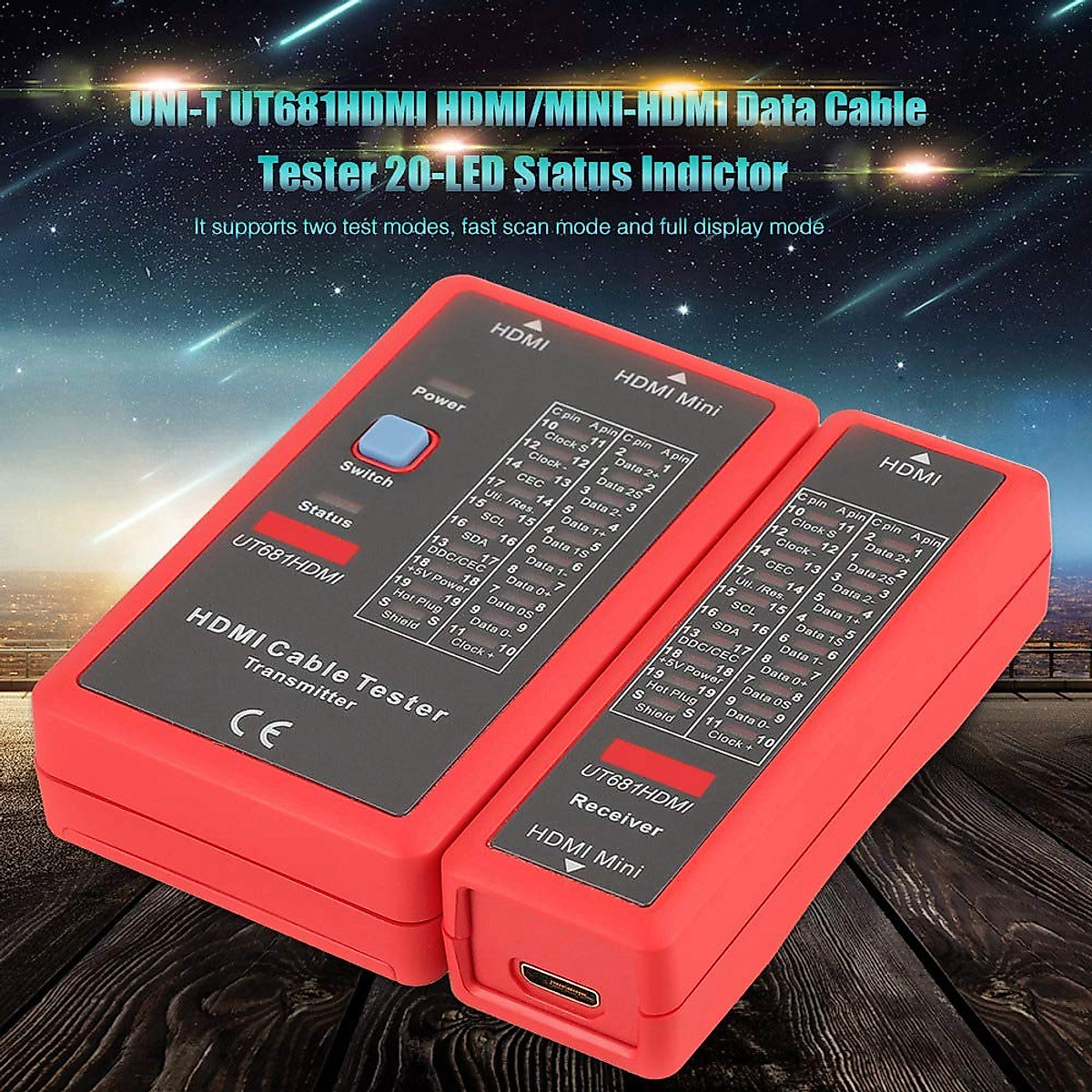 HDMI Mini-HDMI Battery Operated Data High Definition Cable Tester Continuity Checker 20 LED Light Status Indictor to Check Disorder Short Open and Cross Connection