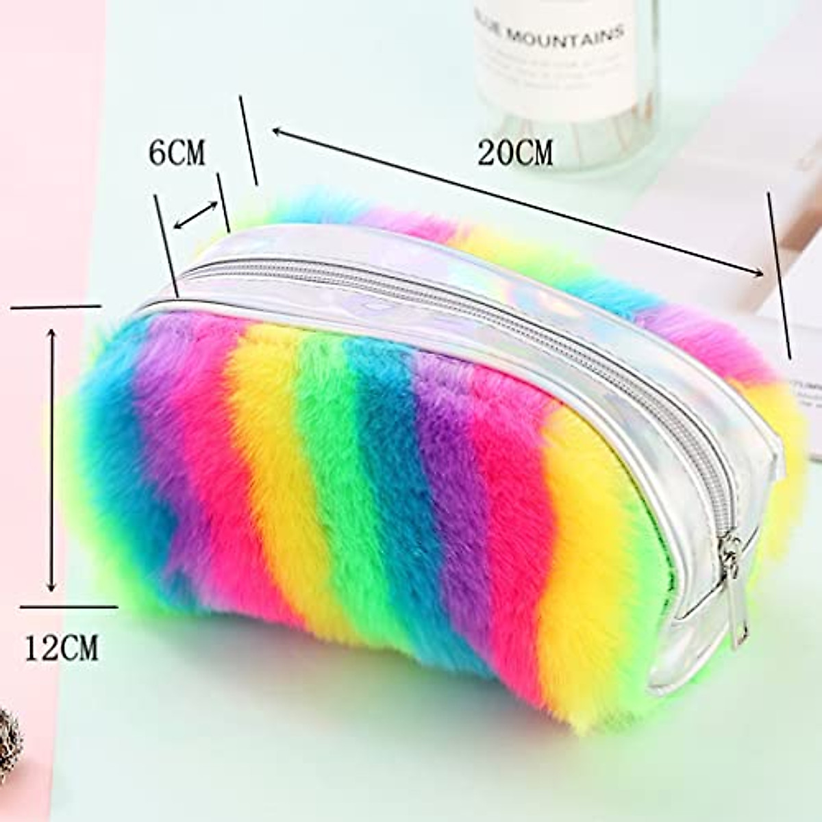 Plush Pencil Case Pen Bag: Zipper Rainbow Pencil Pouch Make Up Cosmetic Bag Stationary Organizers for Girls Boys Home School
