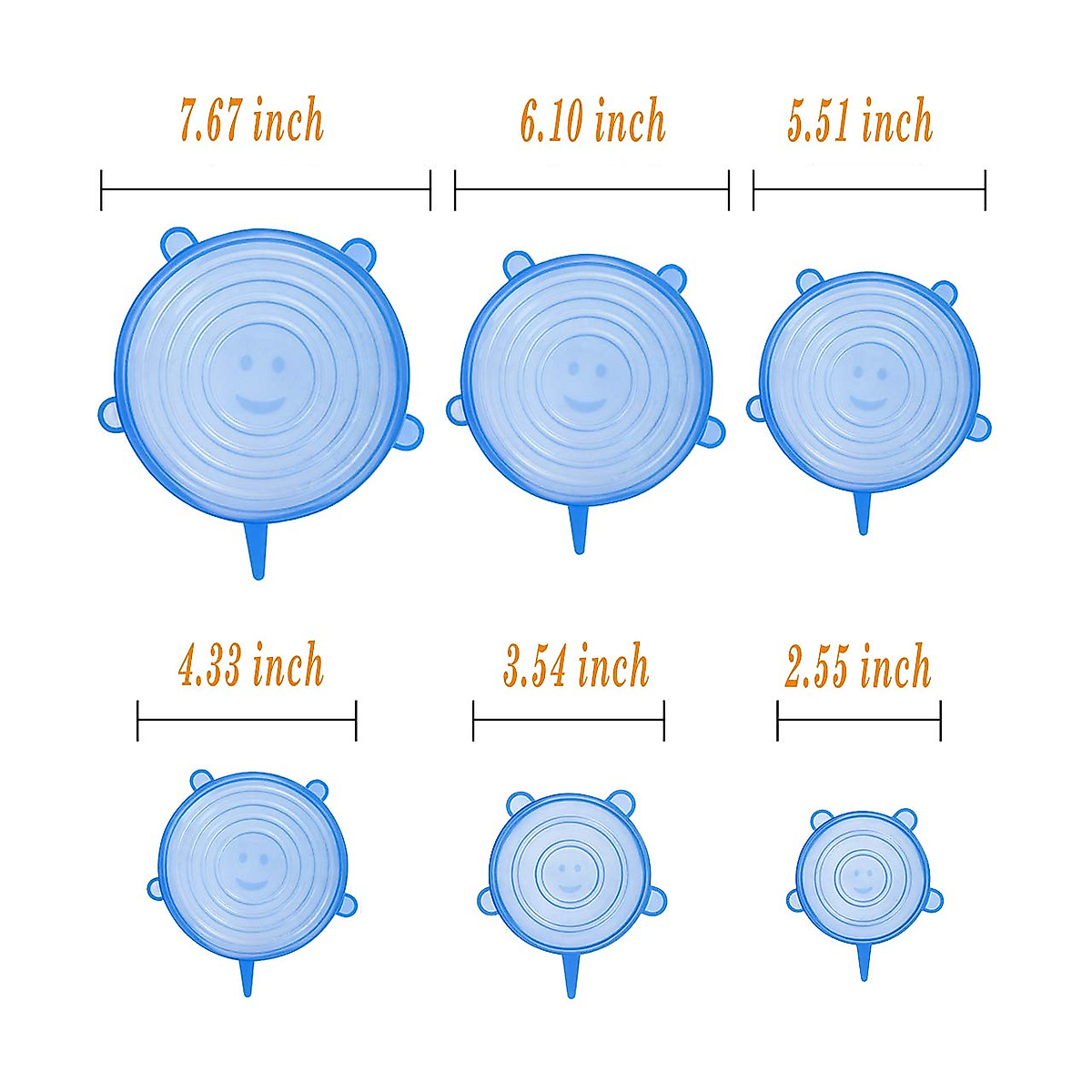 Silicone Stretch Lids Upgraded 6 Pack Various Sizes Rubber Stretchy Miracle Lid Reusable Elastic Bowl Cover for Food Storage Leftover Savers Fit Container Dish Cup (6, Blue)