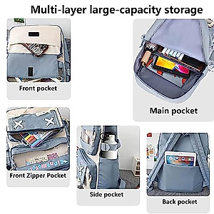 jkawzoy Japanese Cartoon Backpack, Cute Cool Book Bags for Teens Kawaii Backpacks with Kawaii Pins for Outdoor Travel Unisex Laptop Bookbags Blue