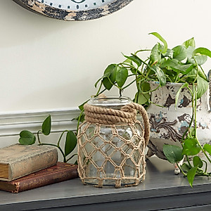 The Novogratz Glass Decorative Candle Lantern with Rope Handle, 7" x 8" x 9", Clear