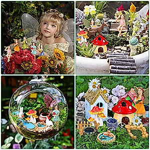 19 Pcs Fairy Garden Miniatures Figures Resin Garden Mushroom House Figures Fake Pond Lawn Bridge Water Well Lighthouse Water Well Bridge Figurines Cake Topper for Plant Pots Bonsai Decoration