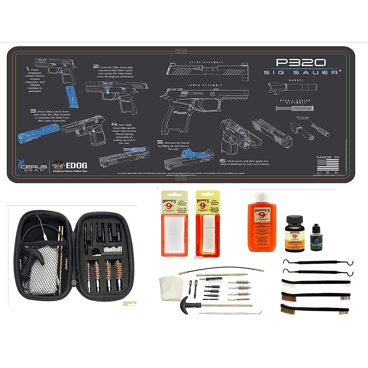 EDOG Range Warrior 27 Pc Gun Cleaning Kit - Compatible with Sig P320 - Instructional Step by Step Pistol Mat, Range Warrior Universal .22 9mm - .45 Kit & Tac Book Accessories Set
