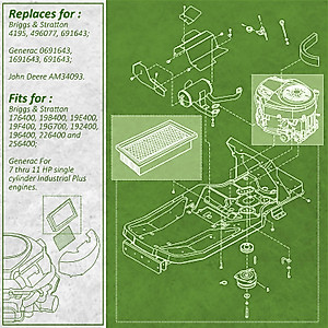 Eopzol 496077 Air Filter Cartridge for Briggs & Stratton 691643 4195 Generac 0691643 1691643 John Deere AM34093 Fits for 176400 19B400 19E400 19F400 19G700 192400 196400