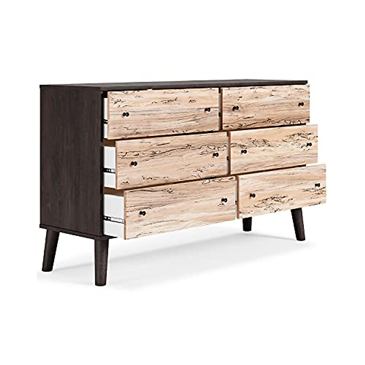 Signature Design by Ashley Piperton Contemporary Scandinavian 6 Drawer Dresser, Two-Tone Black