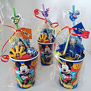 Glitter Sequin Mouse Theme Birthday Party Favors Nicky Mouse Straws, Mouse Shape Reusable Plastic Drinking Straws 8 Designs for Kids Birthday Party 24Pcs with 2 Cleaning Brush