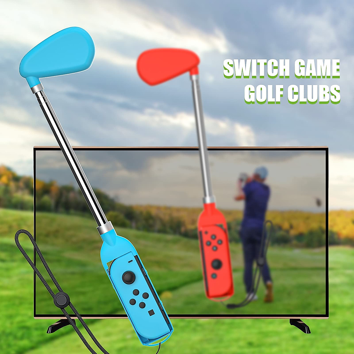Golf Clubs for Nintendo Switch Mario Golf Super Rush 2021, Adjustable Handle Grip Compatible with Mario Golf Switch - Blue and Red