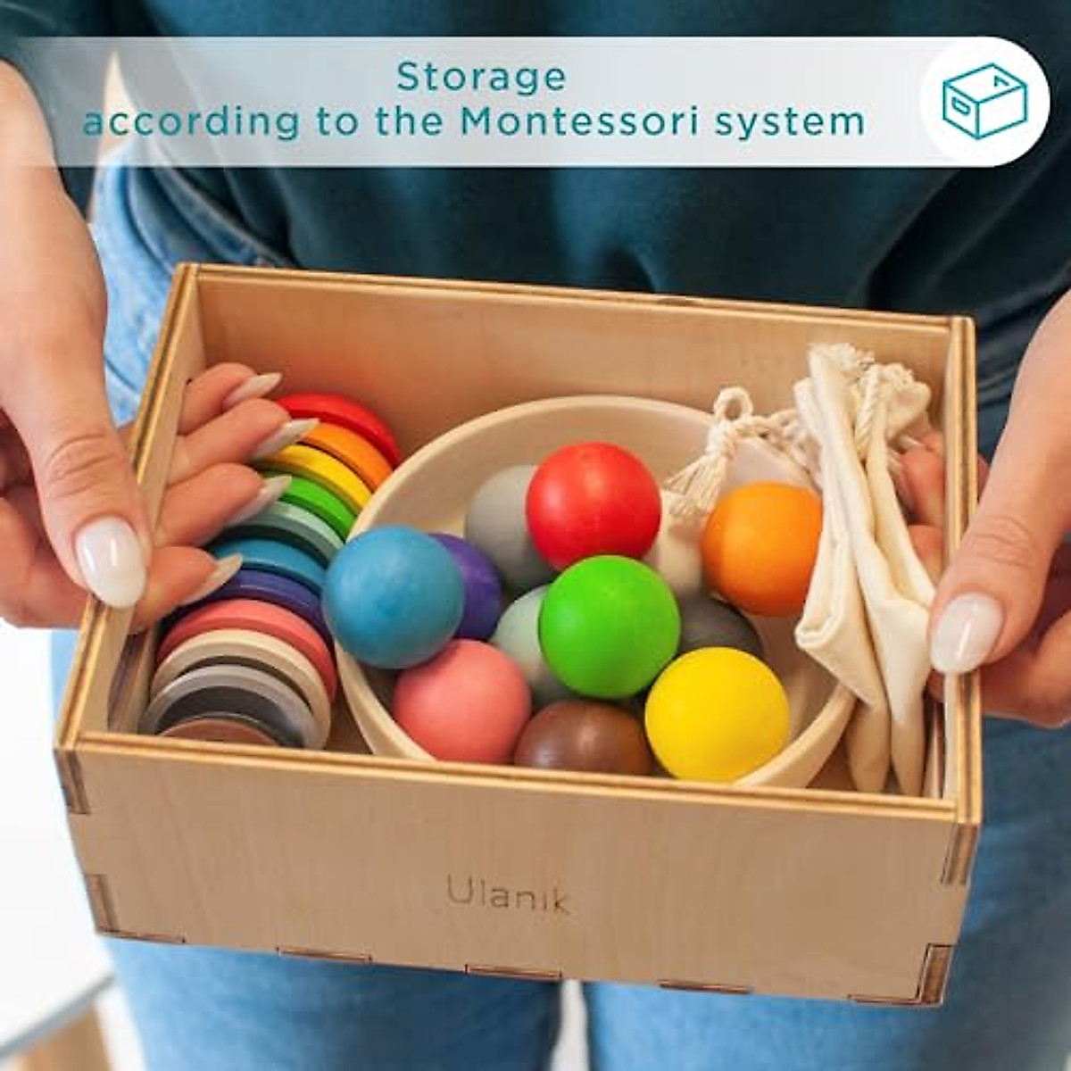 Ulanik Balls on Plates Toddler Montessori Toys for 1+ Year Old Kids Wooden Matching Game for Learning Color Sorting and Counting — 12 Balls, 1.18 in