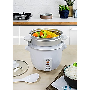 Maxi-Matic Elite Gourmet ERC-003ST Electric Rice Cooker & Steamer w/Automatic Keep Warm Makes Soups, Stews, Grains, Cereals, 6 Cooked (3 Cups Uncooked), 6 Cups Cups), White