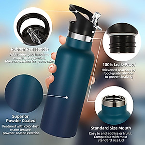 Volhoply 17oz Kids Insulated Water Bottle,Stainless Steel Water Bottles with Straw Lid,Reusable Metal Thermos Water Bottle,Double Wall Vacuum Sports School Water Flask Keep Cold(Dark Night,1 Set)