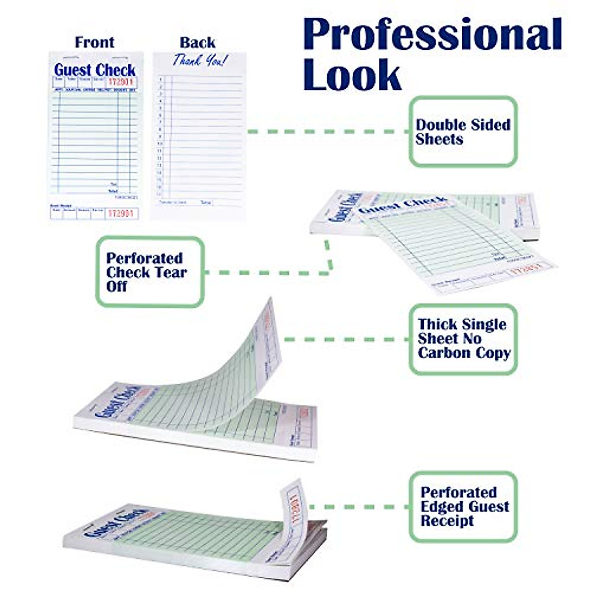 Guest Check Pads For Waiters Waitresses Servers Restaurants Orders or Child’s Practice Single Page Durable Thick Paper 50 Sheets 20 Pk