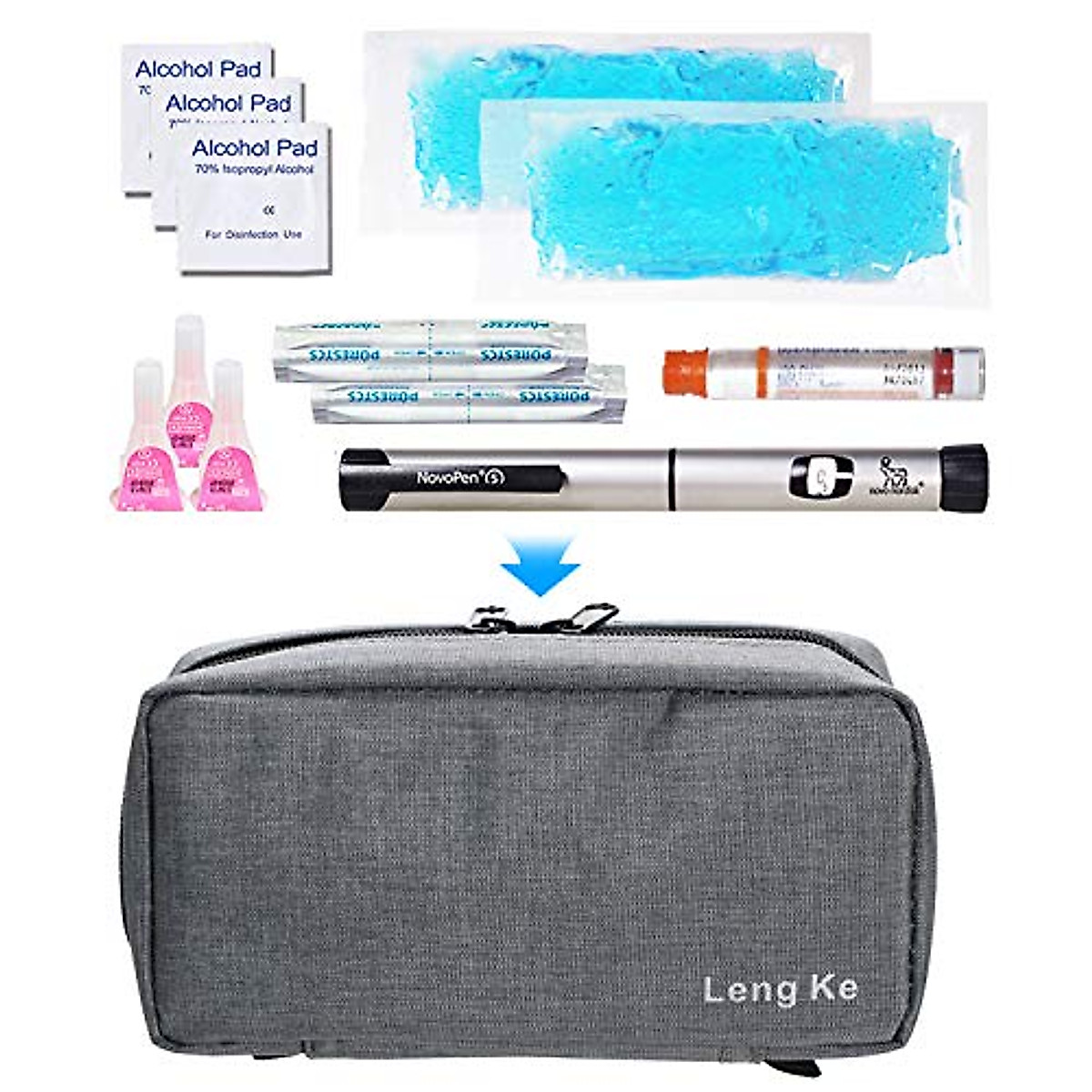 YOUSHARES Insulin Cooling Travel Case - Portable Diabetic Supplies Organizer Cooler Bag for Insulin Pen, Syringe, Glucose Meter and Other Diabetic Supplies with 2 TSA Approved Ice Pack (Grey)
