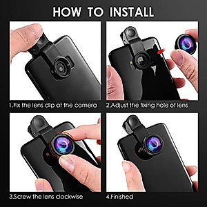 Hemobllo Portable Cell Phone Camera Lens Super Wide Angle Lens Macro Lens Fisheye Lens Clip on 3 in 1 Mobile Phone Lens Compatible for iPhone 6S/7/8/X (Black)