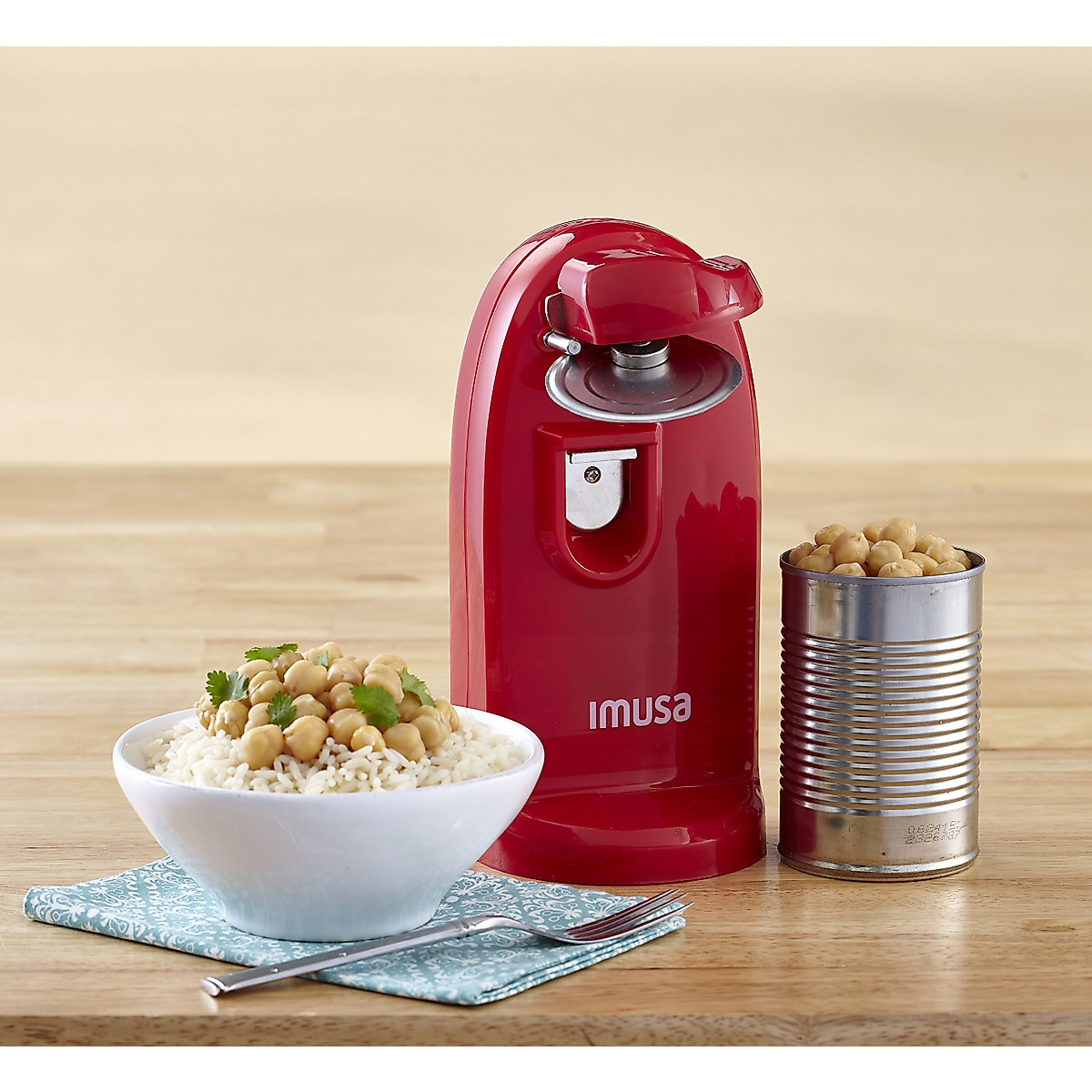 IMUSA USA Electric Can Opener with Bottle Opener and Knife Sharpener, Red Small