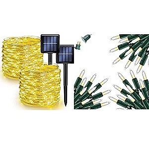 Dazzle Bright Christmas 60FT 300 Count Incandescent Mini String Lights + 2 Pack 39.4 FT 120 LED Solar Powered String Lights