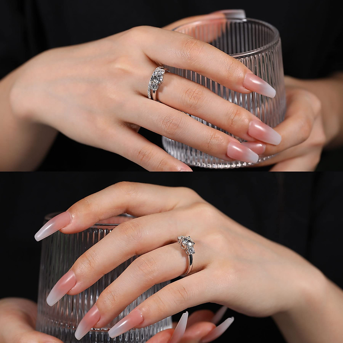 Hitlinker 3 Stone Moissanite Engagement Ring for Women White Gold S925 Sterling Silver Band Rings 1.6CT Round Cut Lab Created Diamond Rings Wedding Promise Ring Anniversary Rings for Her Size 9