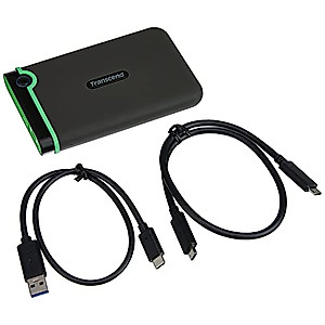 Transcend 2TB StoreJet 25M3C USB Type-C Portable Hard Drive (HDD) Rugged, Anti-shock resistant, Compact and Lightweight with Lightning-fast Speeds and a One Touch Backup Button (Iron Grey) TS2TSJ25M3C